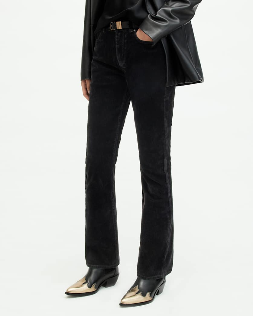 Hollis Slim Flocked Denim Bootcut Jeans Black | ALLSAINTS US